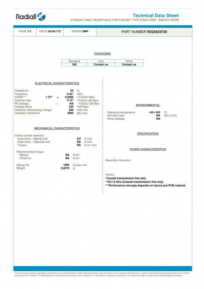 Radiall R222423720 specifications, page 2