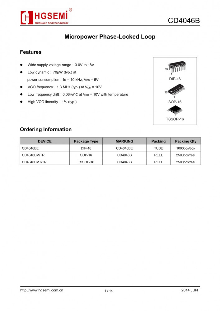 CD4046BE datasheet page 1
