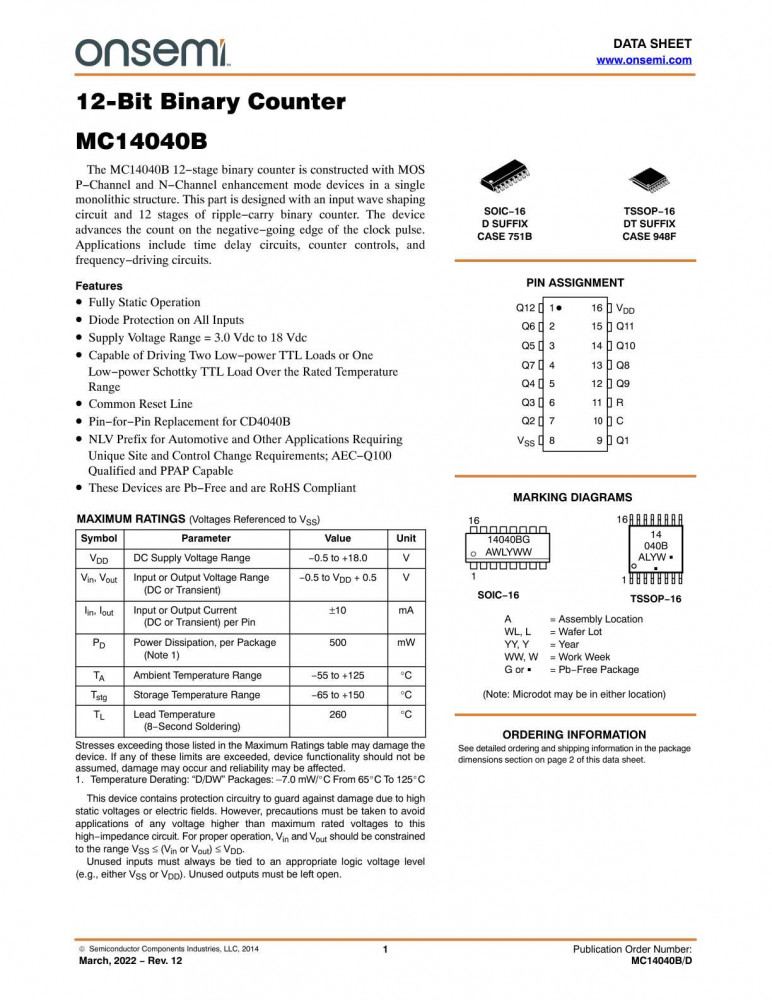 MC14040B datasheet page 1