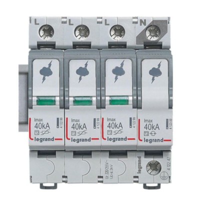 T1+T2 8kA 3 poles surge arrester - SPD T2 40kA 2P - 230V AC TN systems - Imax 40kA/pole - DIN rail 2 modules IP20