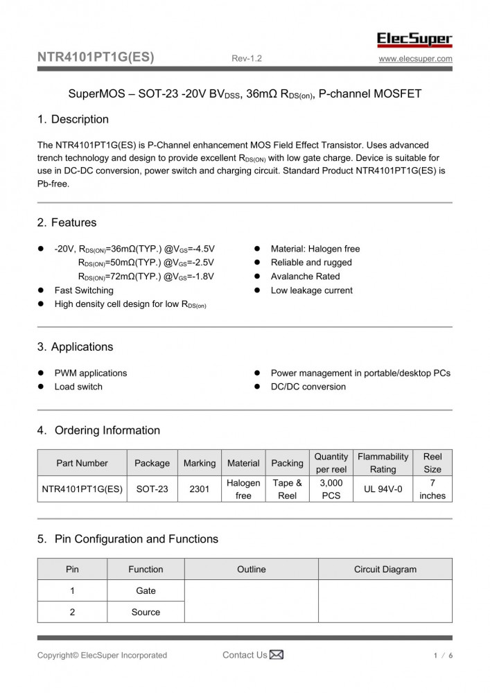 NTR4101PT1G(ES) datasheet page 1