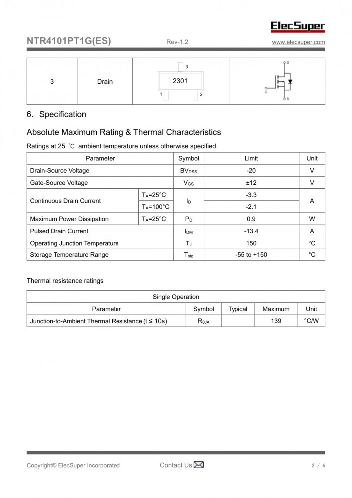 NTR4101PT1G(ES) datasheet page 2