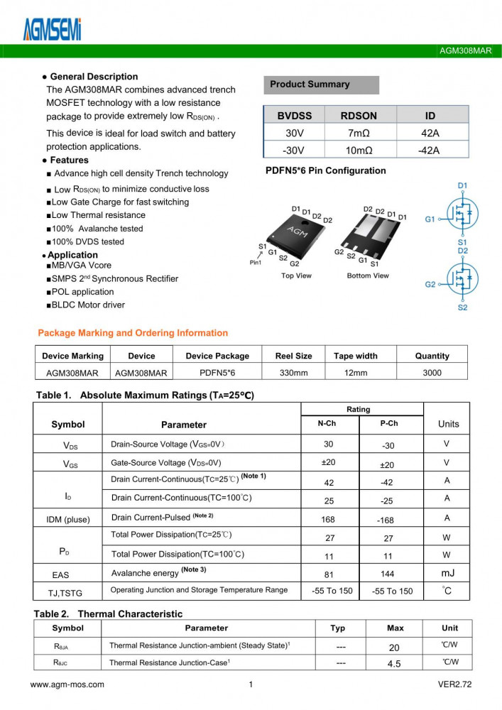 AGM308MAR datasheet page 1