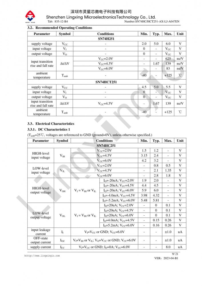 SN74HC251N(LX) datasheet page 9