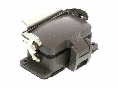 Heavy-Duty Harsh Environment (HE) Double Lever Bulkhead Mount Housing, Die-cast Aluminum, with 2 Levers, with Gasket, Size 10B «57x27», Black