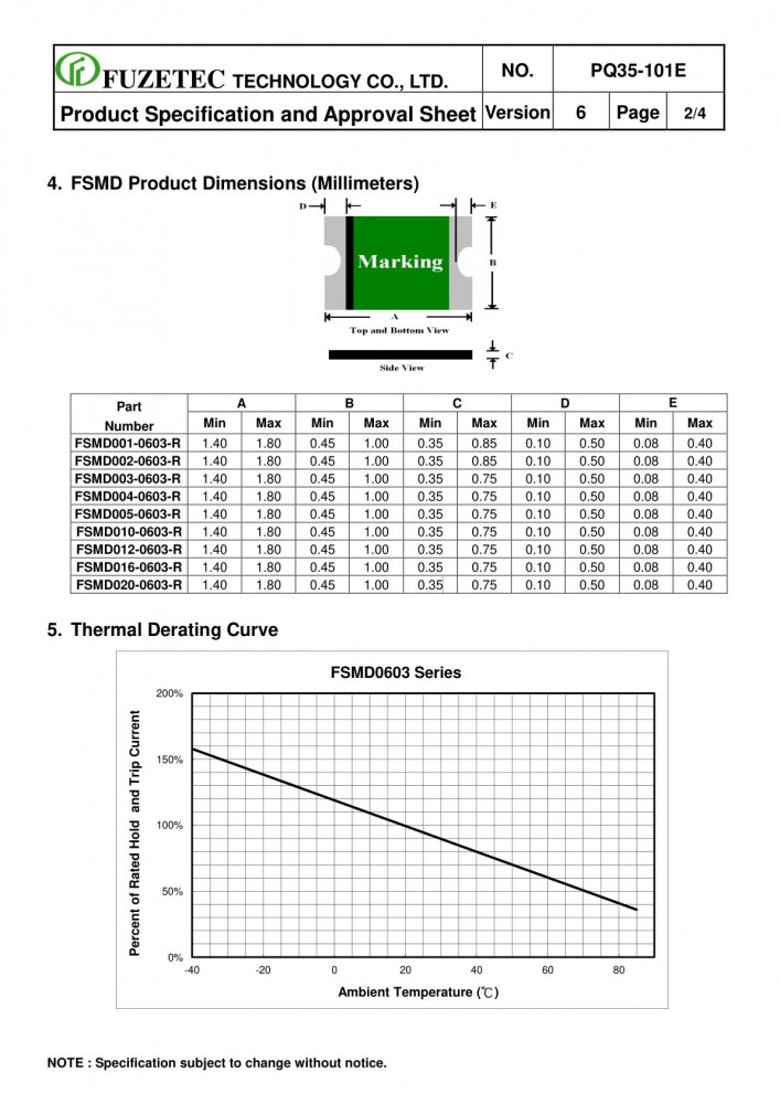 FUZETEC FSMD0603 specification page 2