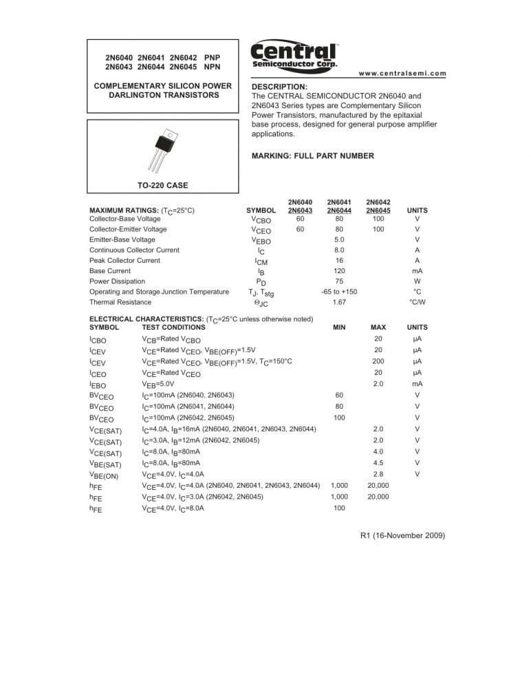 Central 2N6041 datasheet page 1