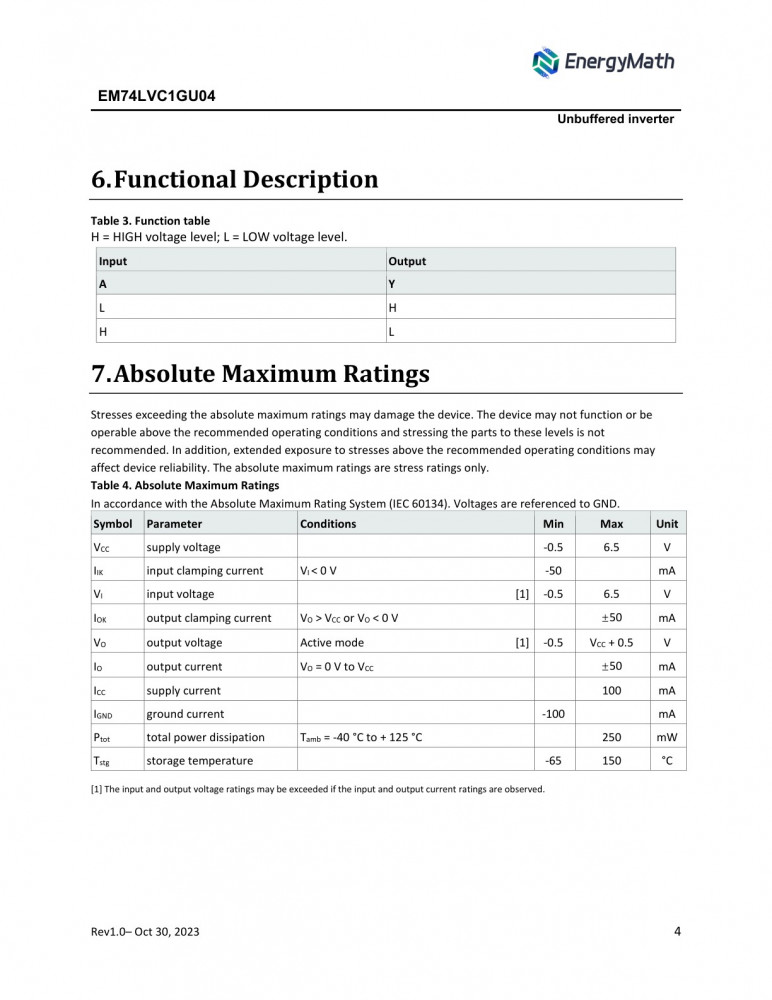 EM74LVC1GU04GX datasheet page 4