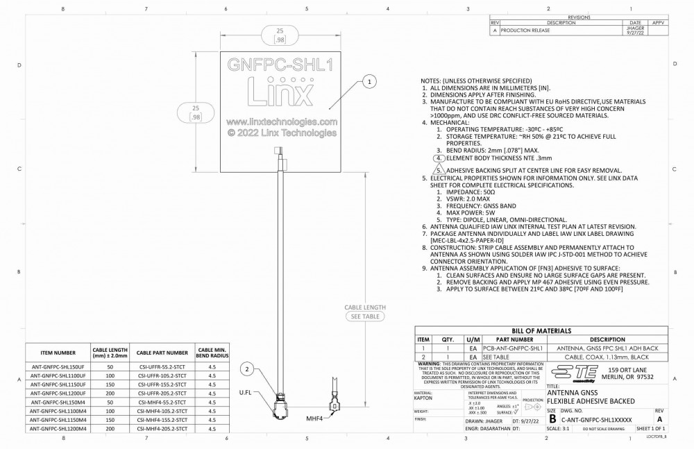 ANT-GNFPC-SHL1 antenna assembly technical drawing preview