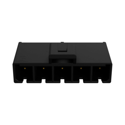 Mega-Fit Right-Angle Header, 5.70mm Pitch, Single Row, 5 Circuits, 0.760µm Gold (Au) Plating, Glow-Wire Capable, Tape and Reel, Black for sale