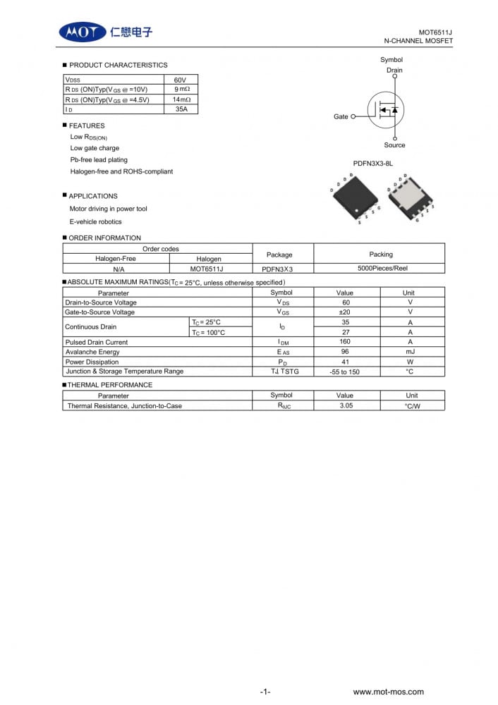 MOT6511J datasheet page 1