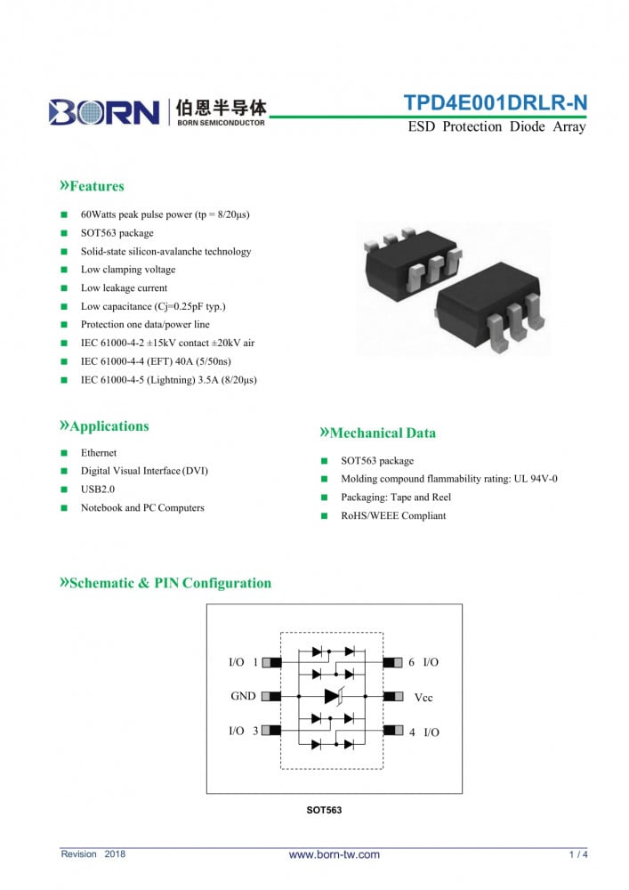 TPD4E001DRLR-N datasheet page 1