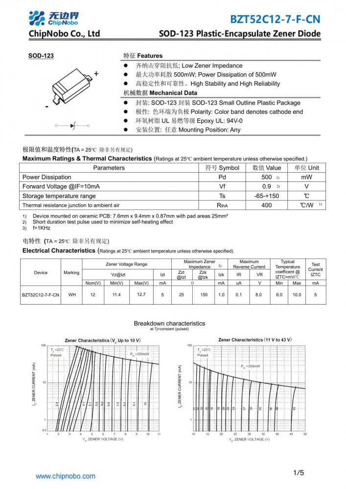 BZT52C12-7-F-CN datasheet page 1