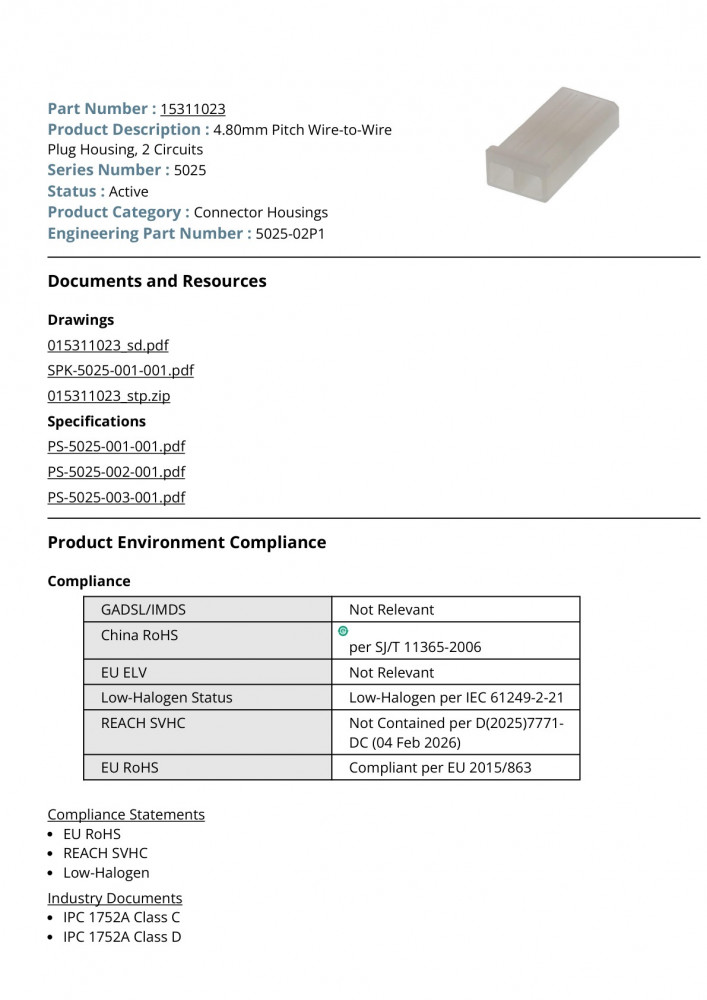 MOLEX 15311023 product document preview 1