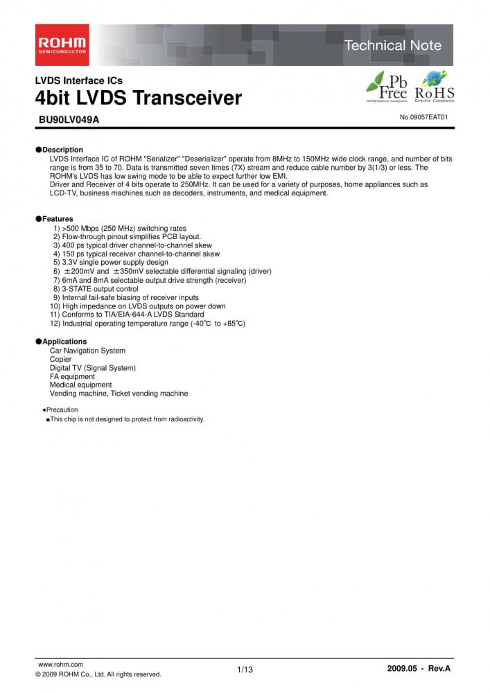 BU90LV049A-E2 datasheet page 1