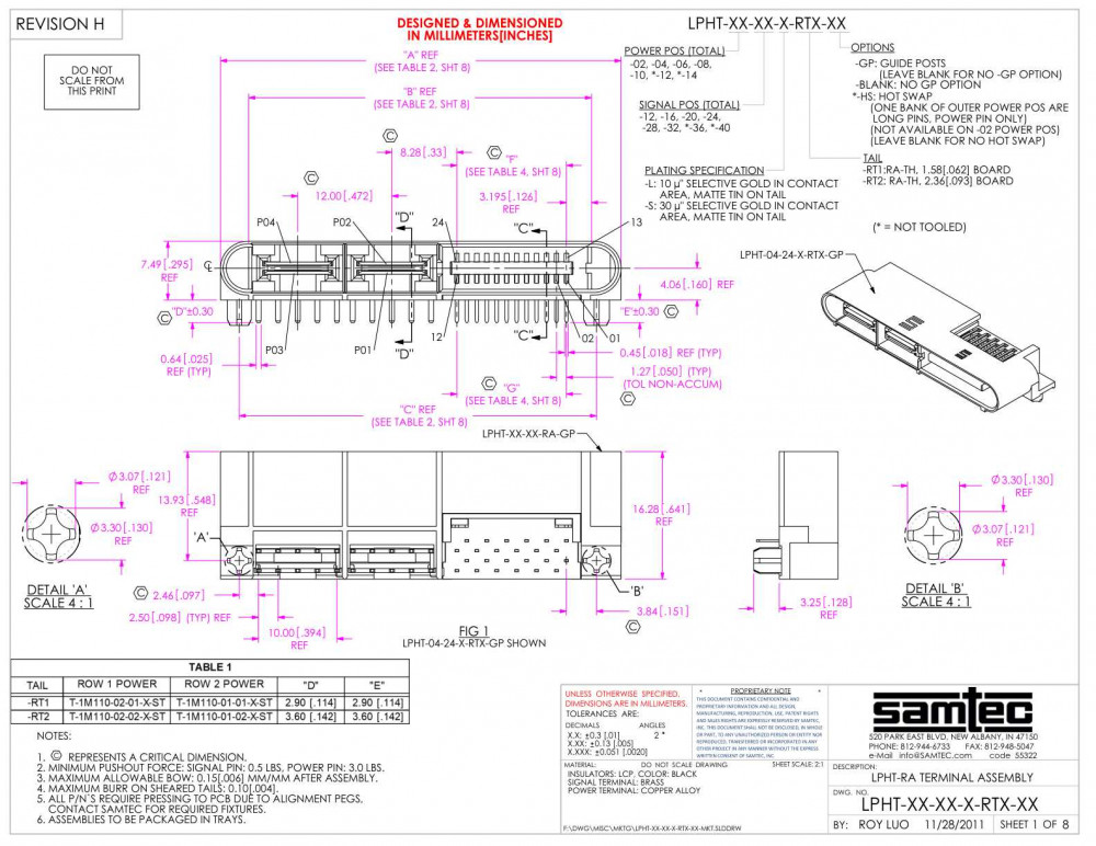 Samtec LPHT drawing page 1