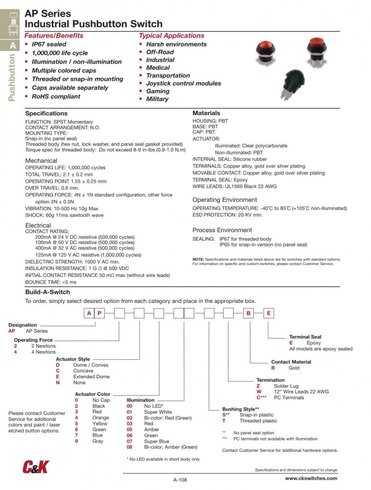 C&K AP Series datasheet page 1