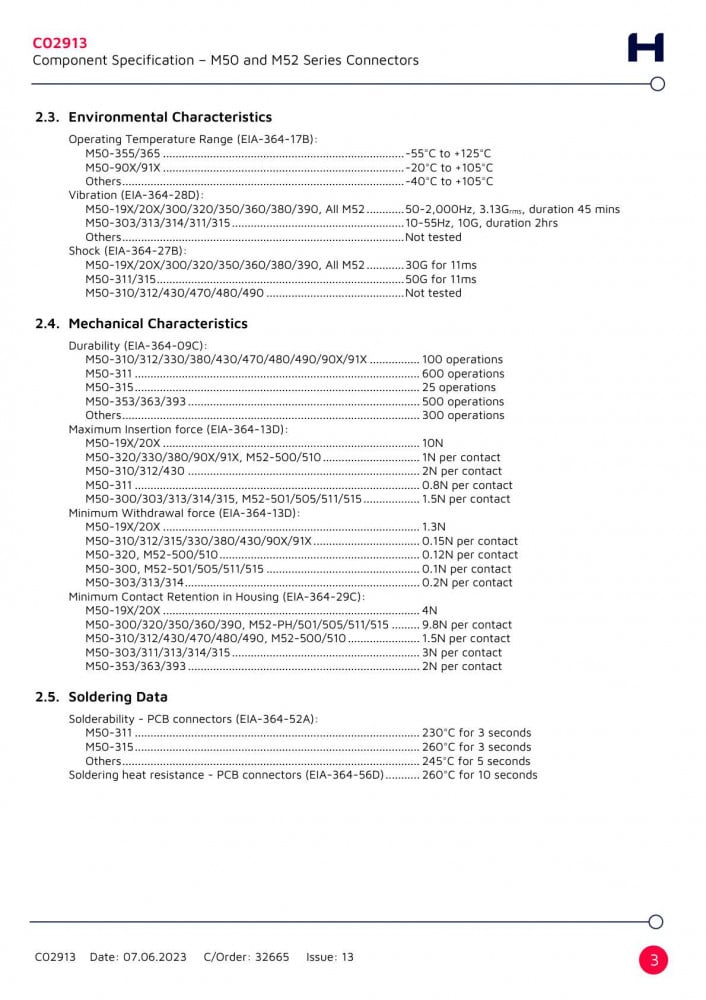 Harwin Archer connector specification page 3
