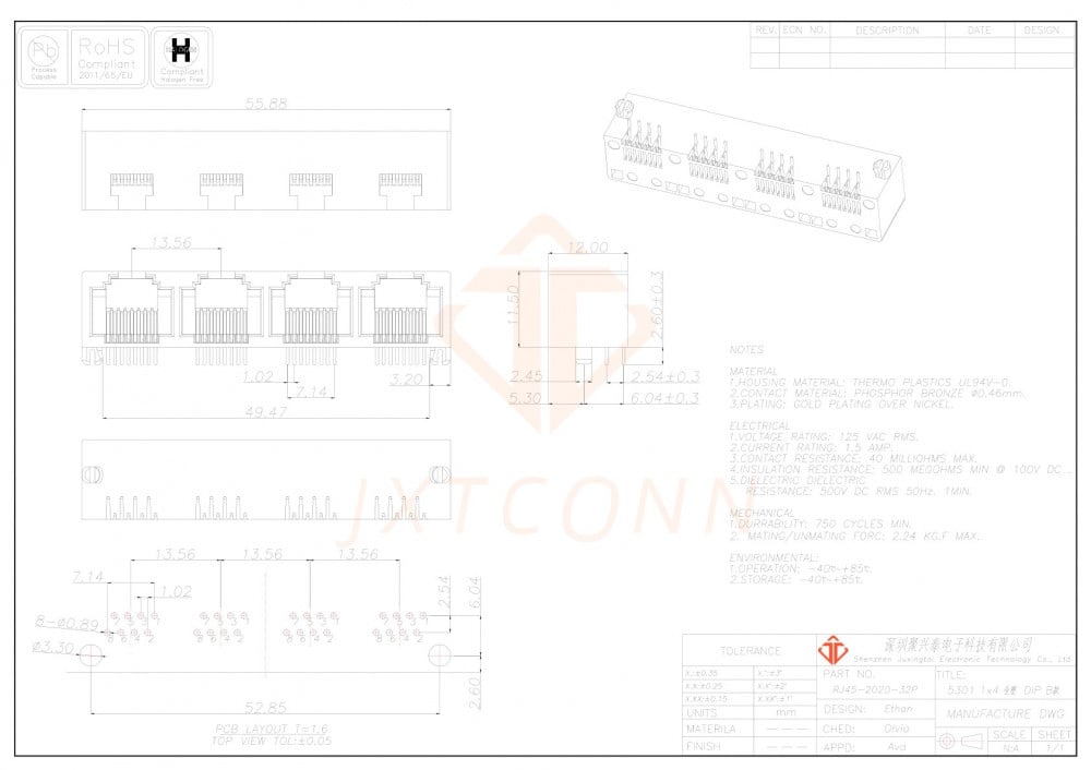 RJ45-2020-32P technical drawing page 1