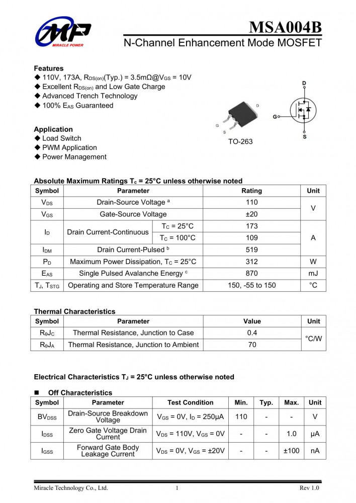 MSA004B datasheet page 1