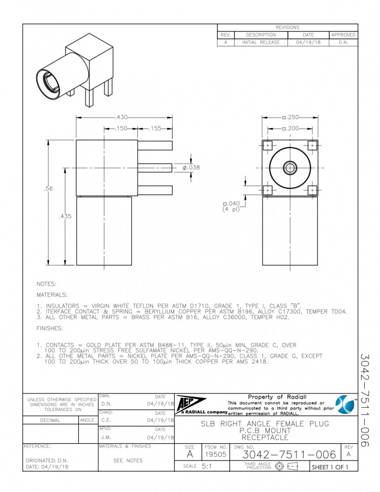 Radiall 3042-7511-006 drawing sheet preview