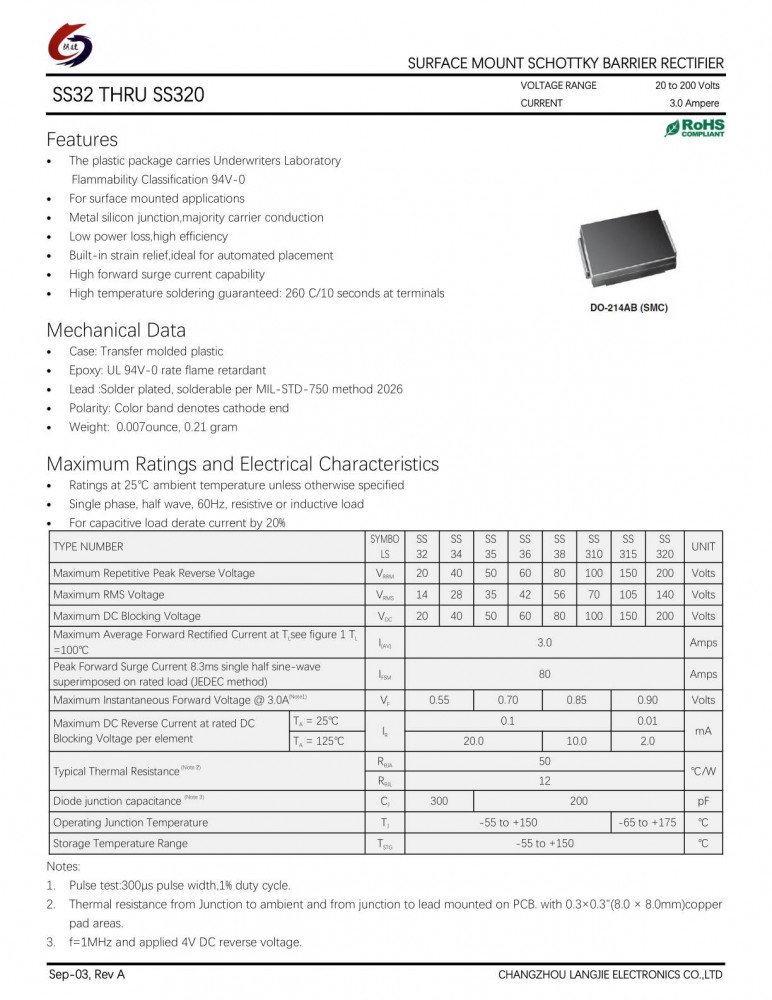 SS34C datasheet page 1