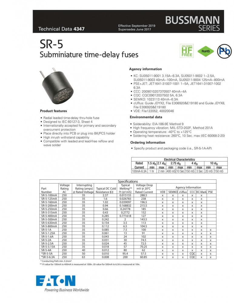 EATON SR-5 fuse datasheet page 1