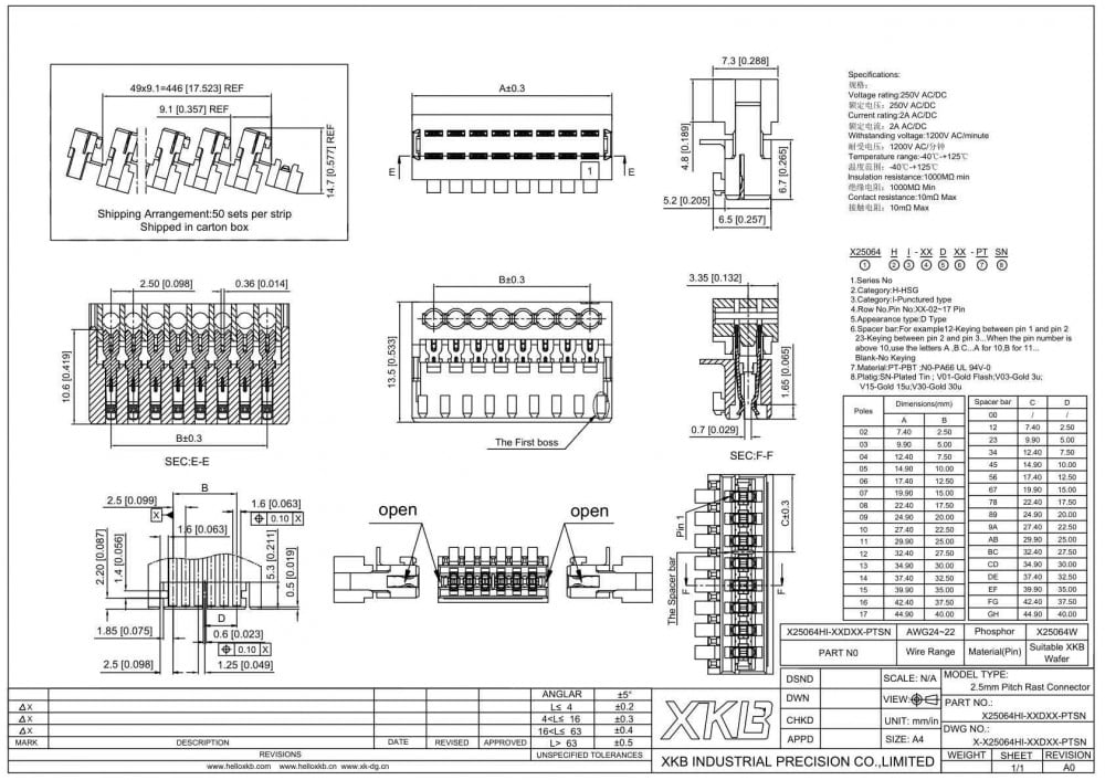 XKB Connection X25064HI-04D34-PTSN technical document preview