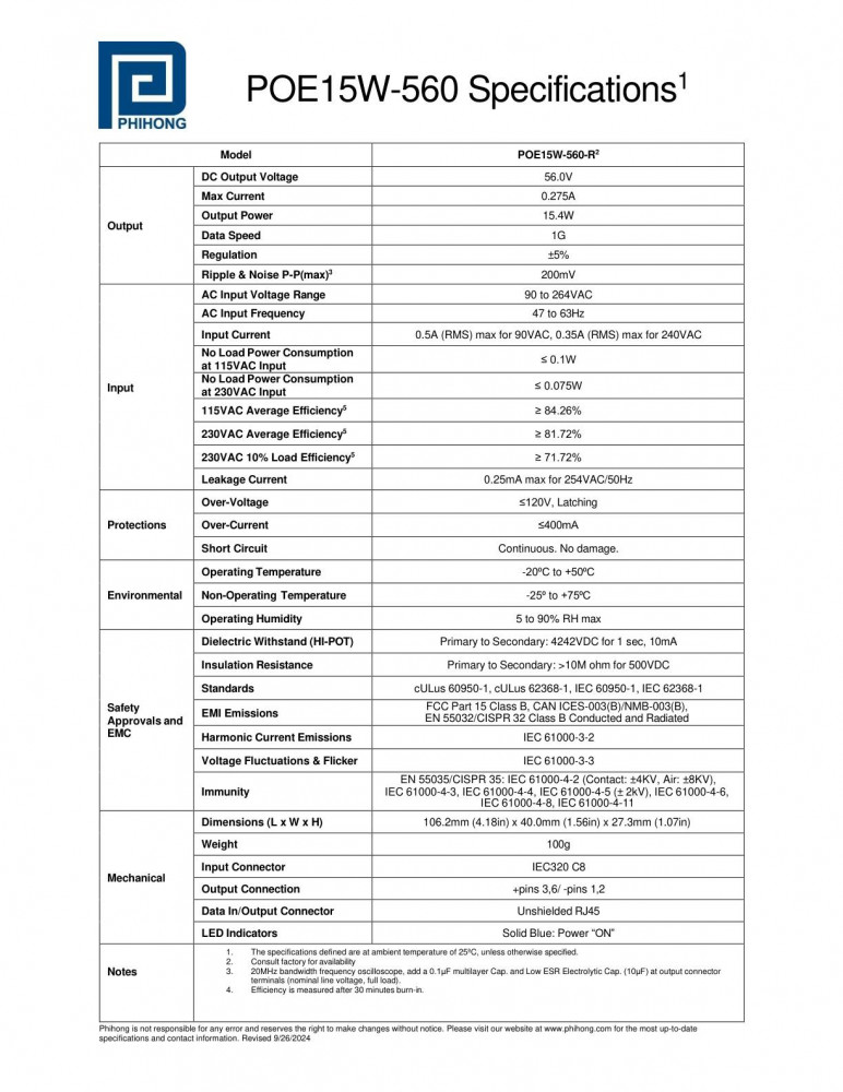 POE15W-560-R technical document page 2