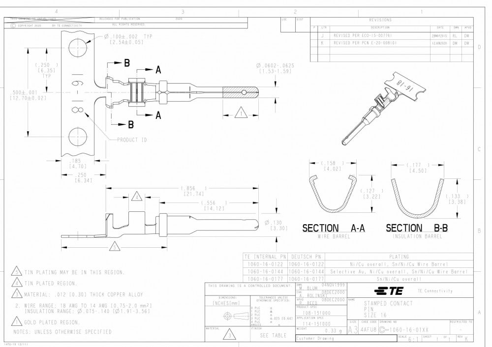TE Connectivity 1060-16-0122 technical document preview