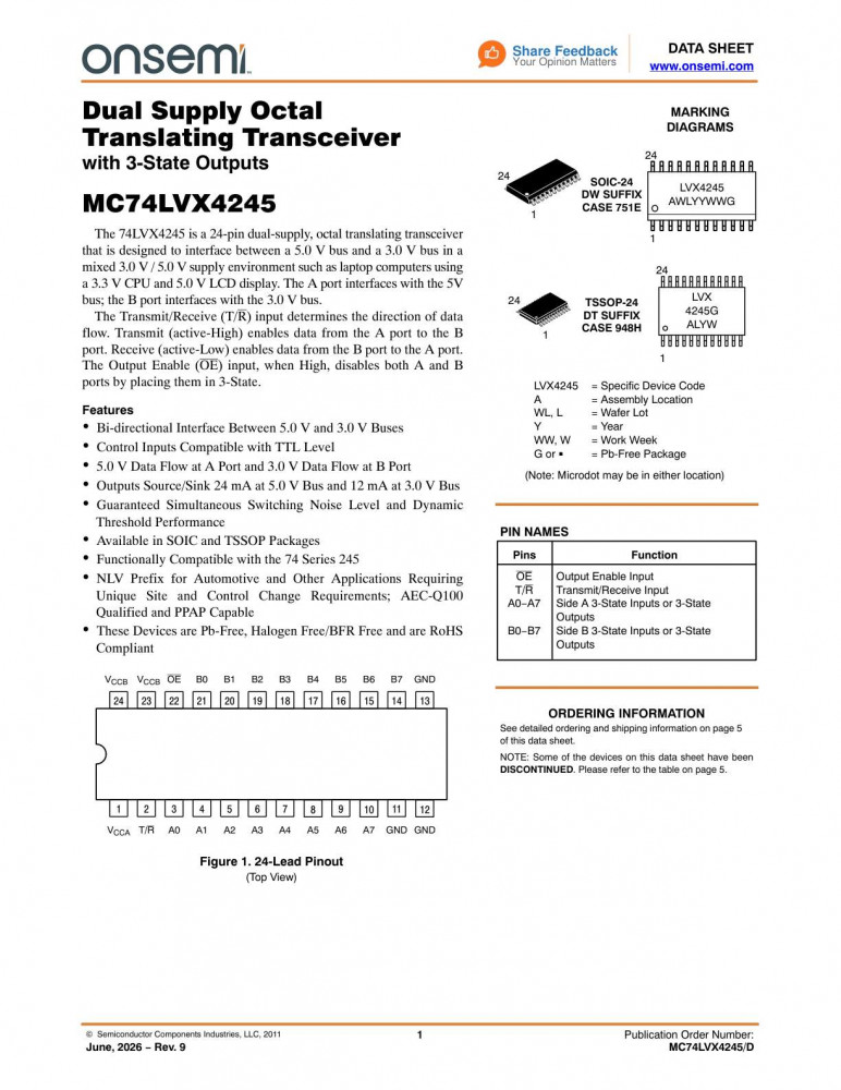 MC74LVX4245 technical document, page 1