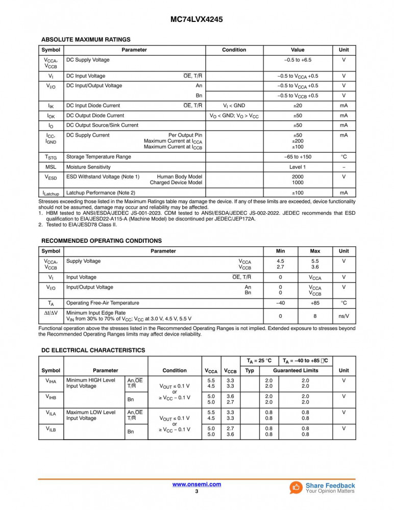MC74LVX4245 technical document, page 3