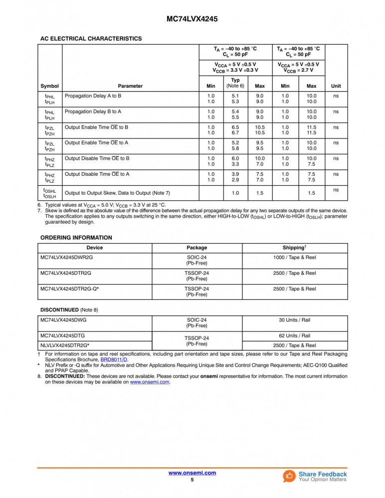 MC74LVX4245 technical document, page 5