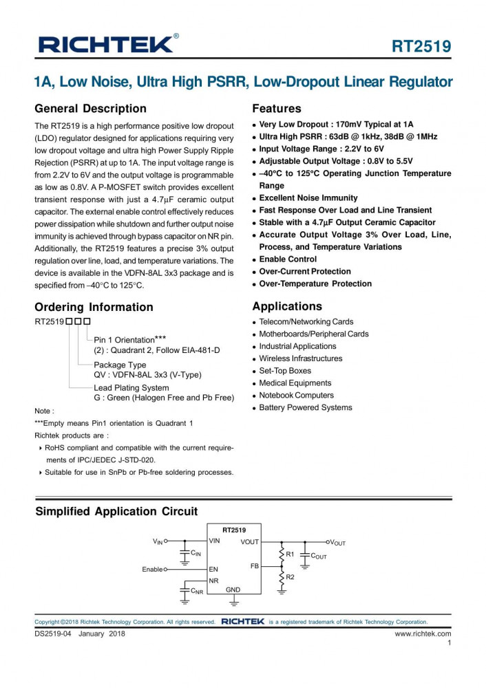 RT2519 datasheet page 1