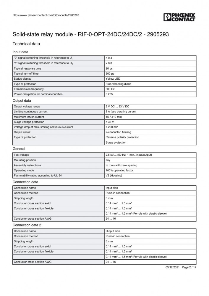 2905293 datasheet page 2