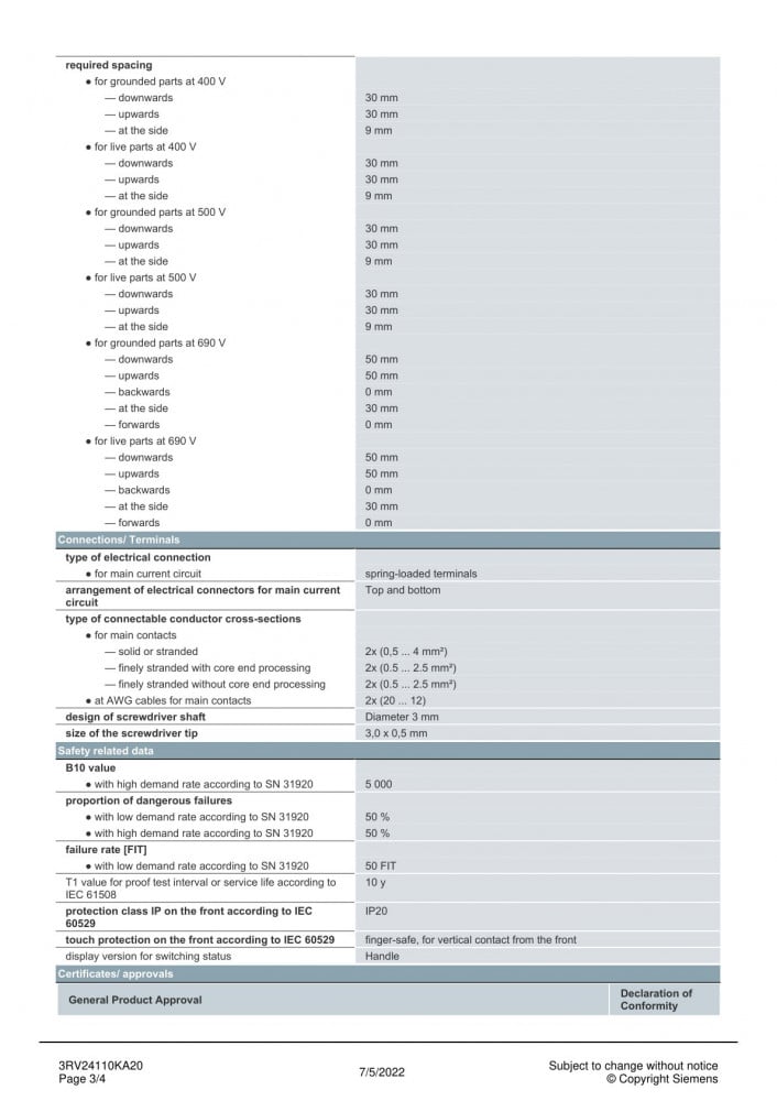3RV24110KA20 technical document page 3
