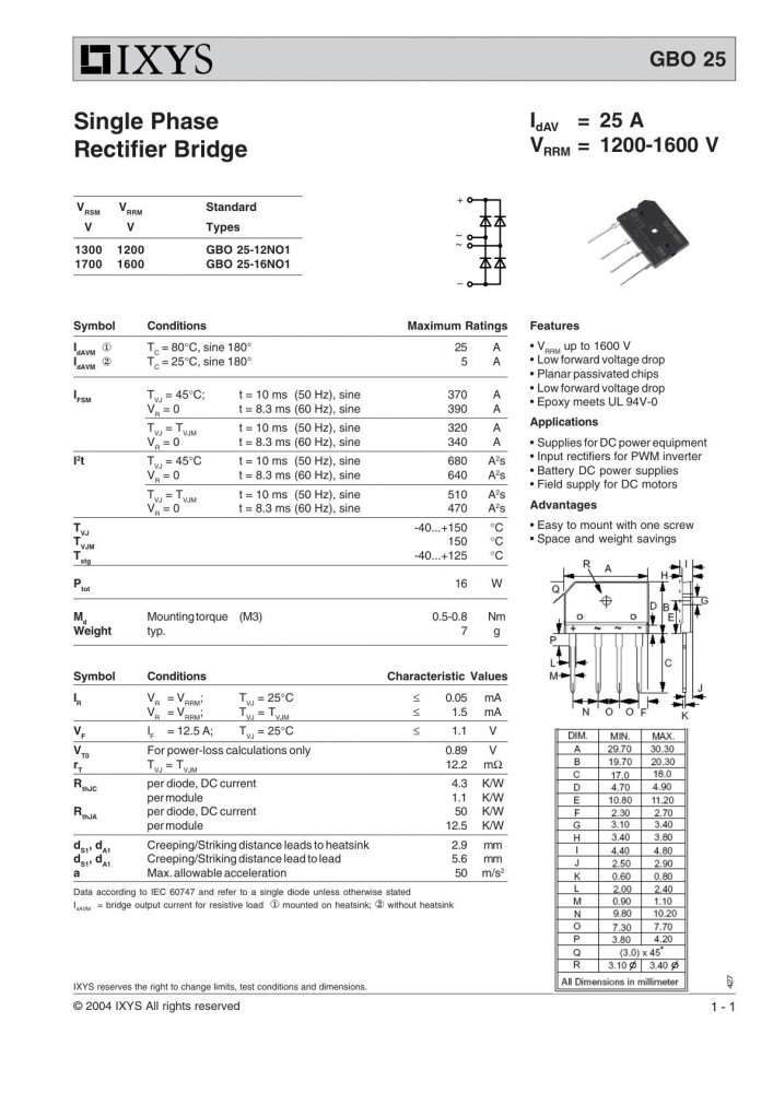 GBO25-16NO1 technical document page