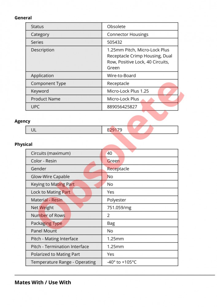 Technical document page 2 for MOLEX 5054324006