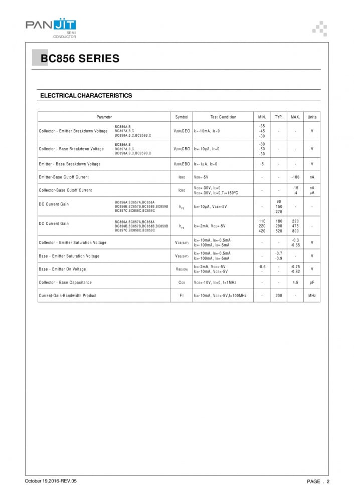 BC857C datasheet page 2