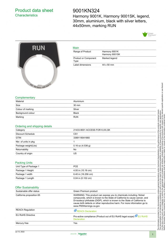 9001KN324 technical document page 1