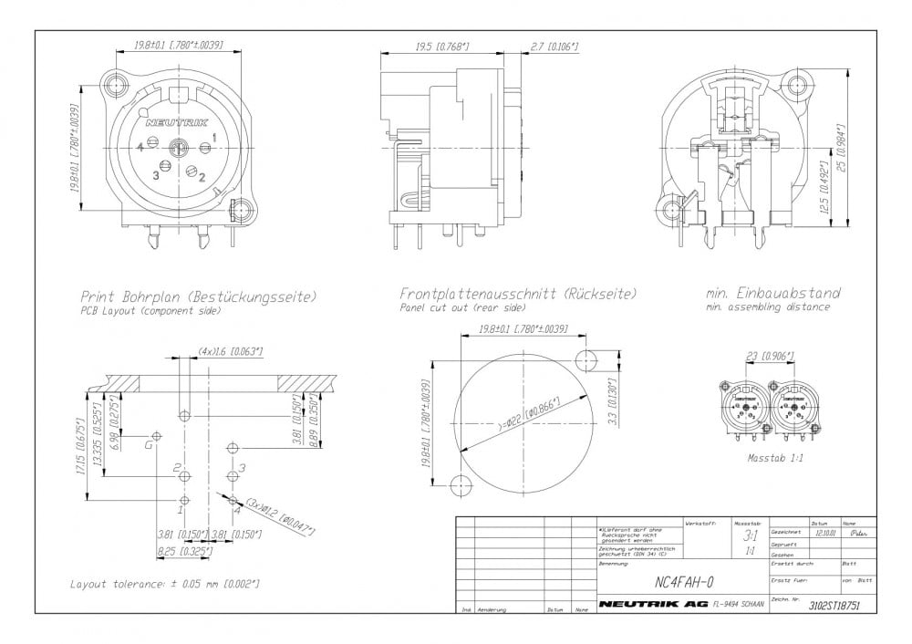 Neutrik NC4FAH-0 technical drawing preview