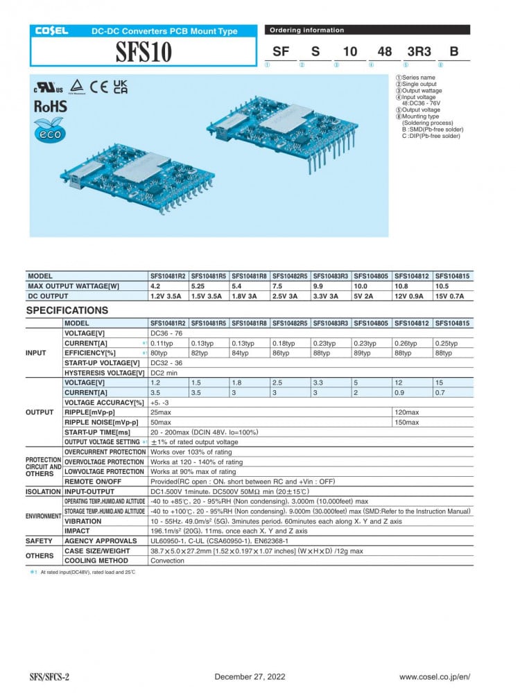 Cosel SFS series datasheet page 2