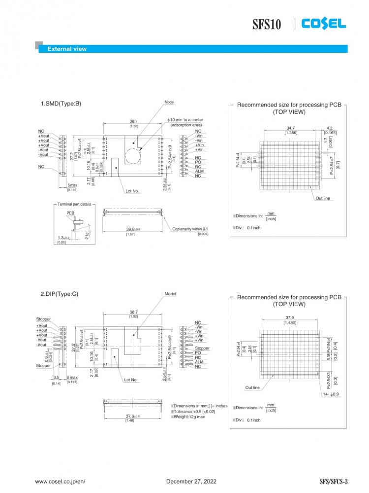 Cosel SFS series datasheet page 3