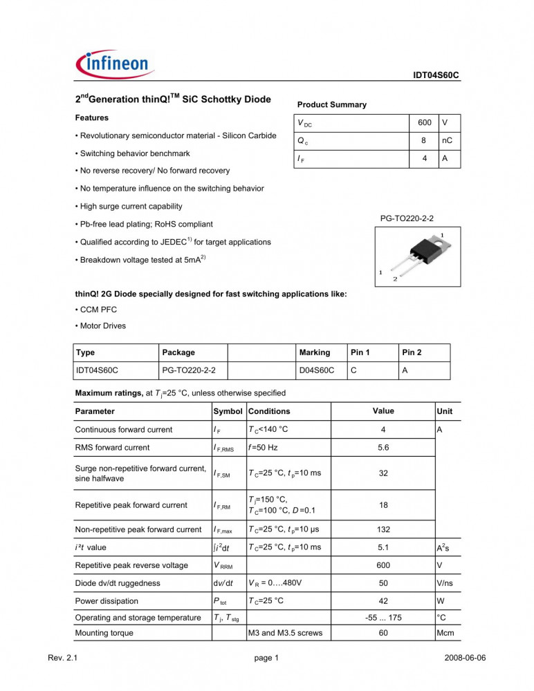 IDT04S60C datasheet page 1