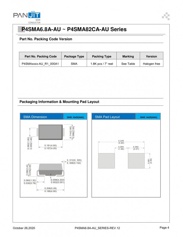 PANJIT P4SMA series datasheet page 4
