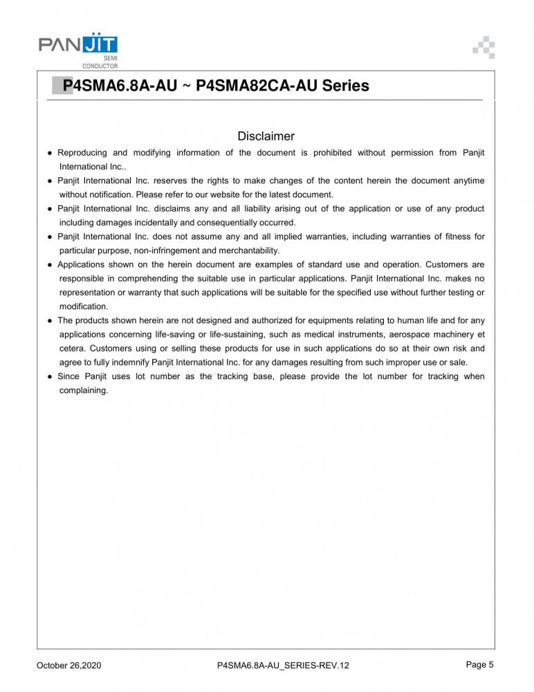 PANJIT P4SMA series datasheet page 5
