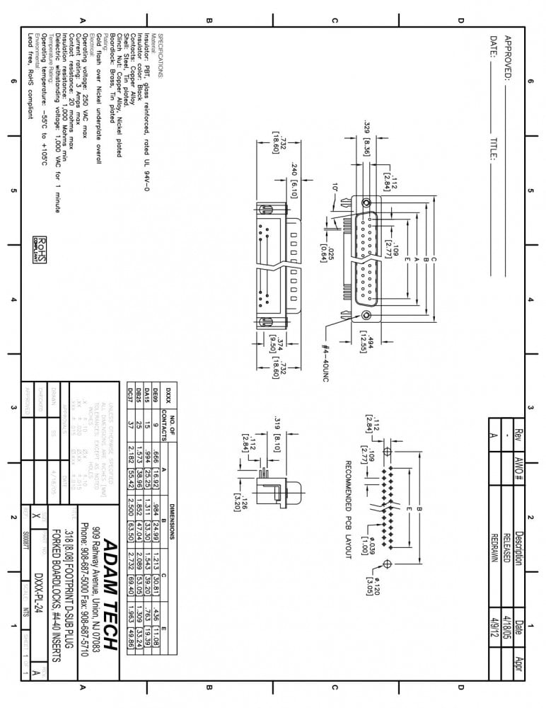 ADAM TECH DC37-PL-24 technical drawing