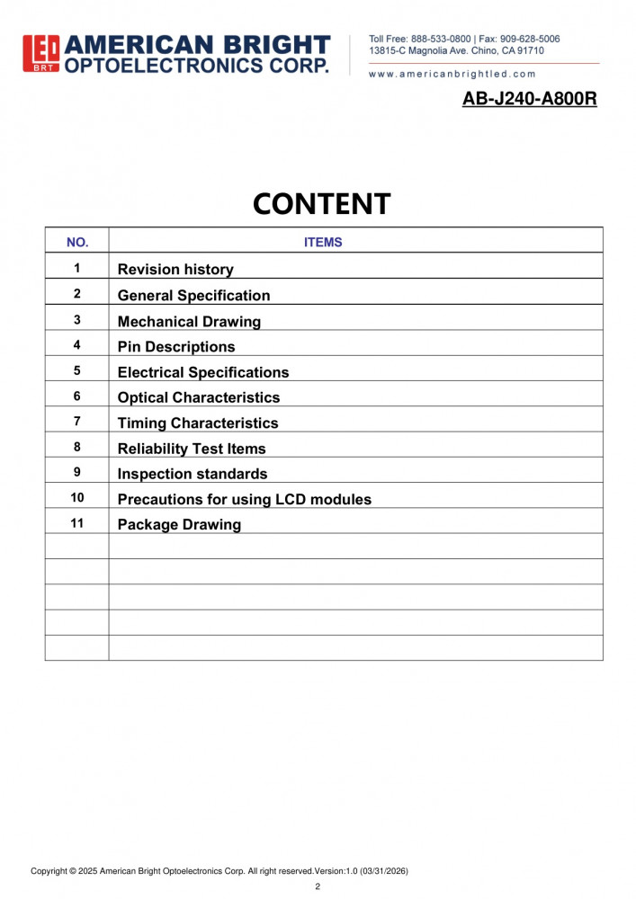 AB-J240-A800R datasheet page 2