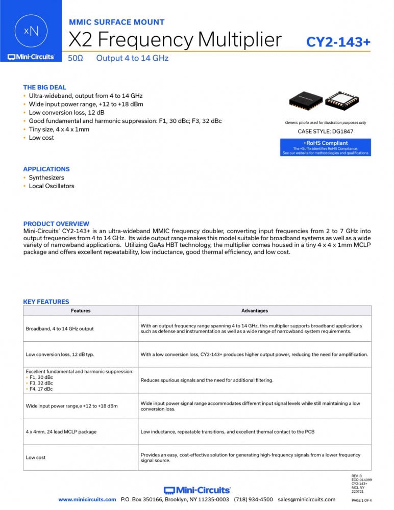 CY2-143+ datasheet page 1