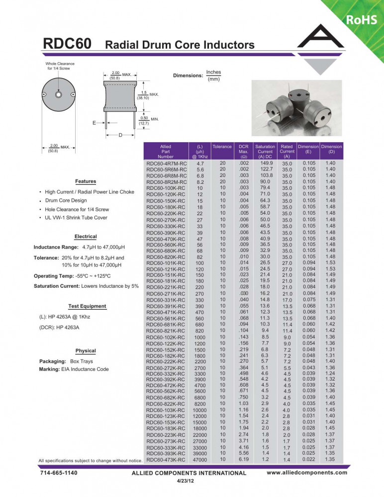 RDC60 series product drawing and technical documentation preview